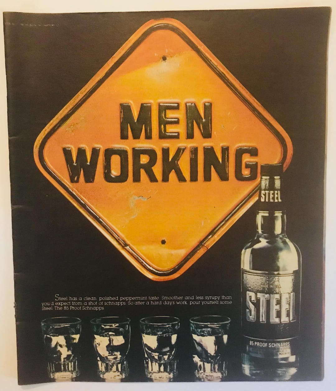 1981 ~men Working~small Poster Steel 85 Proof Schnapps Vintage Ad - Etsy