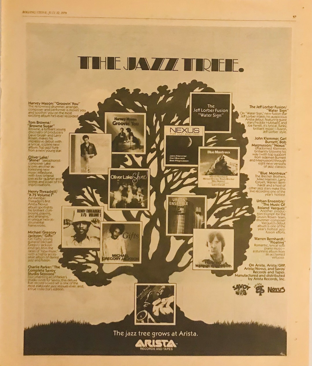 Jazz Tree- Arista Records and Tapes Vintage Advert Small Poster Nexus ...