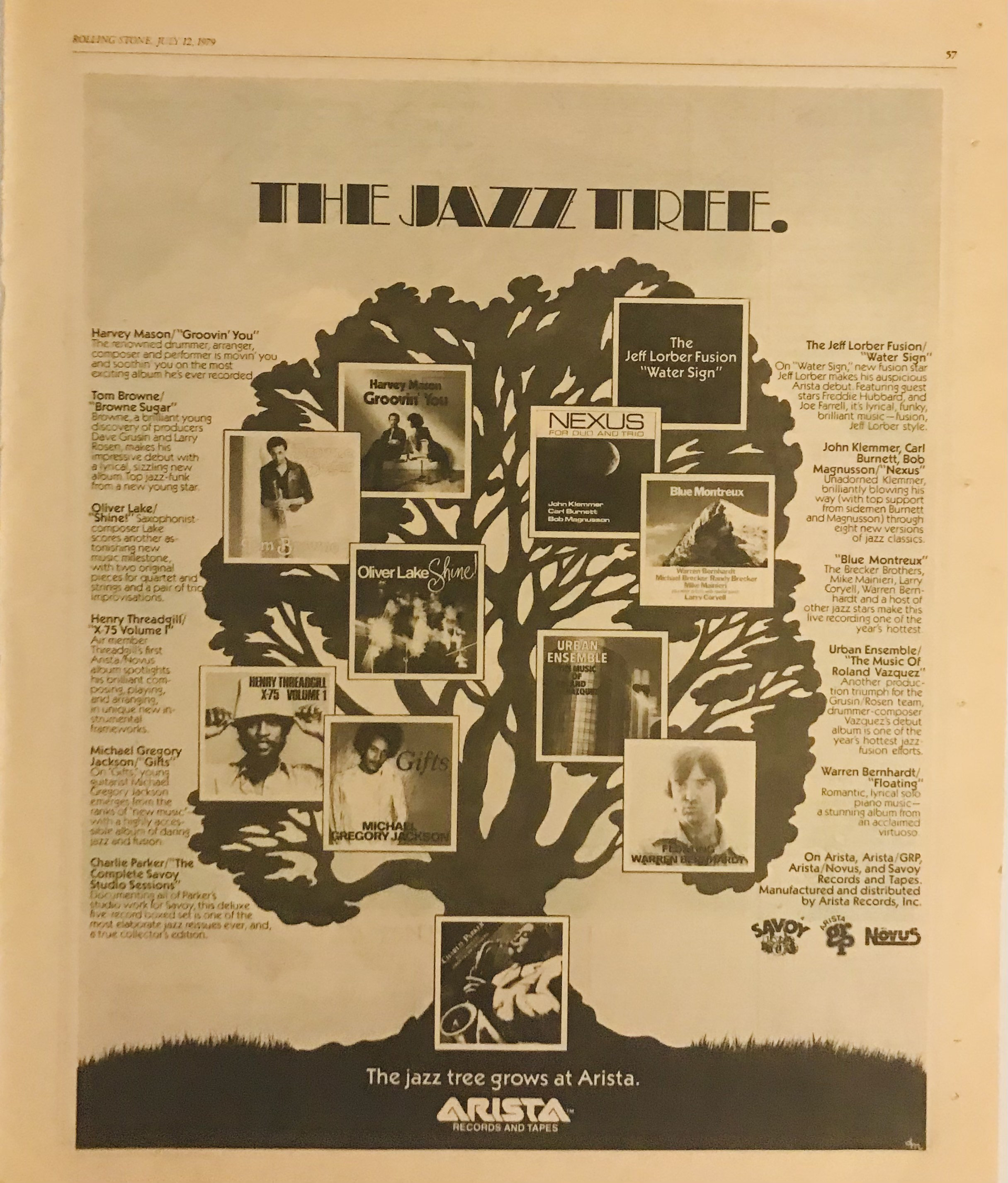 Jazz Tree- Arista Records and Tapes Vintage Advert Small Poster Nexus ...