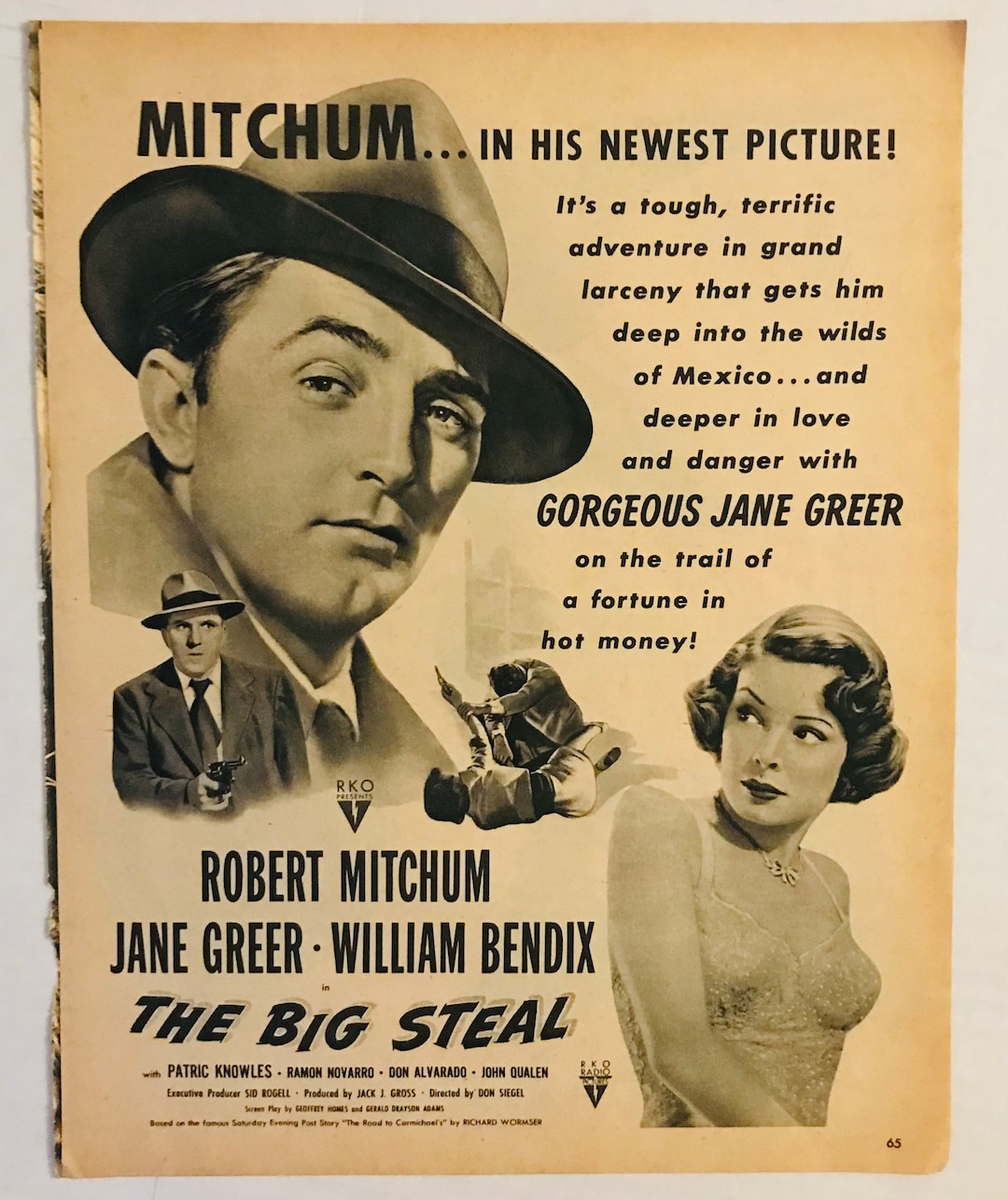 The Big Steal Movie Promo 1949 Robert Mitchum Jane Greer Small Poster ...