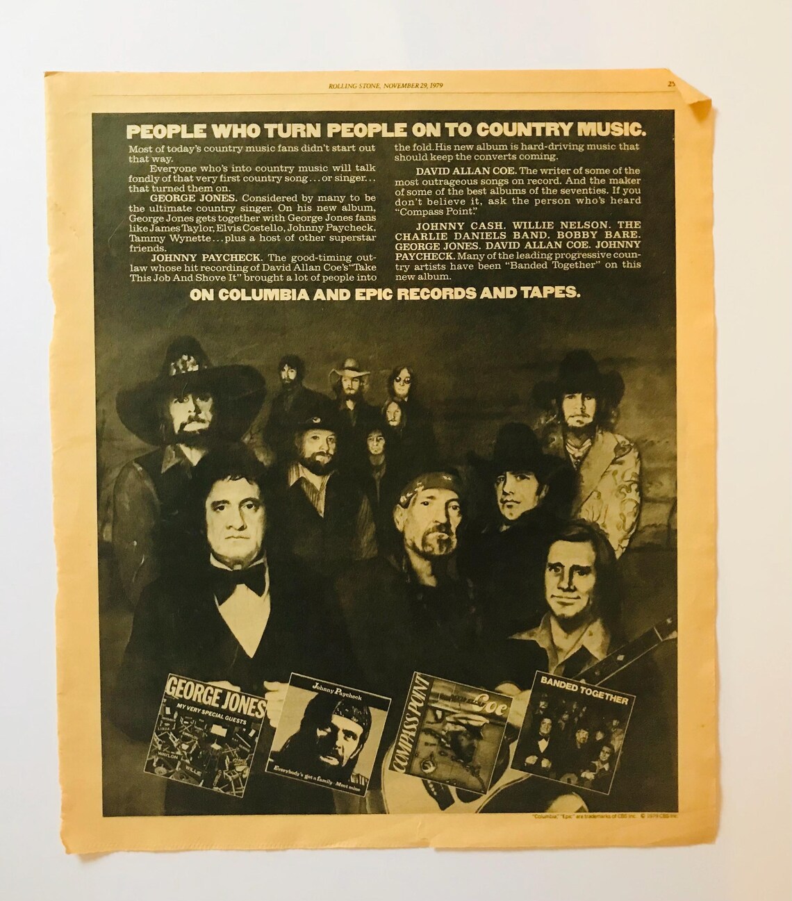 1979 Country Music Ad, Small Poster Johnny Cash George Jones Johnny ...