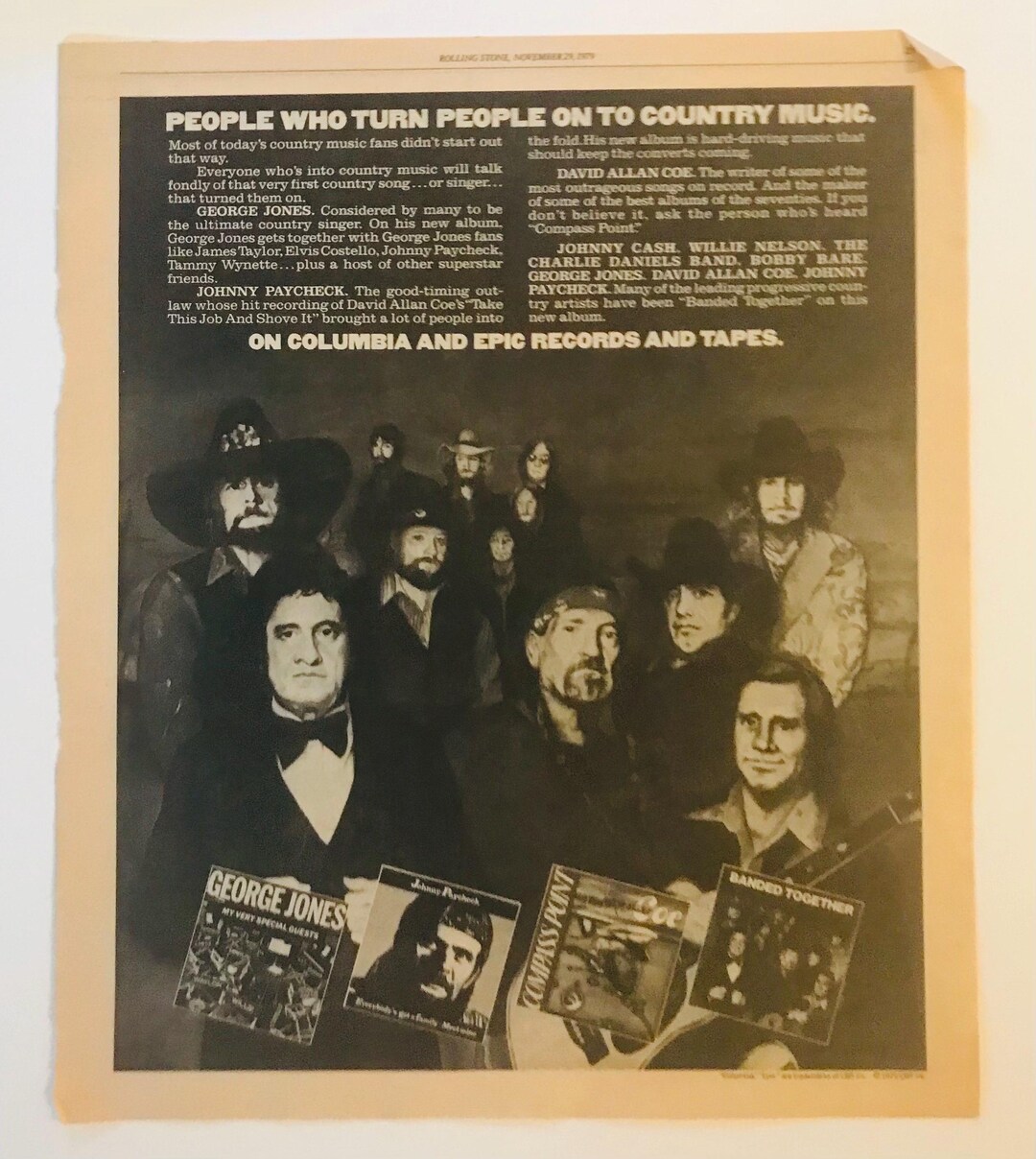 1979 Country Music Ad, Small Poster Johnny Cash George Jones Johnny ...