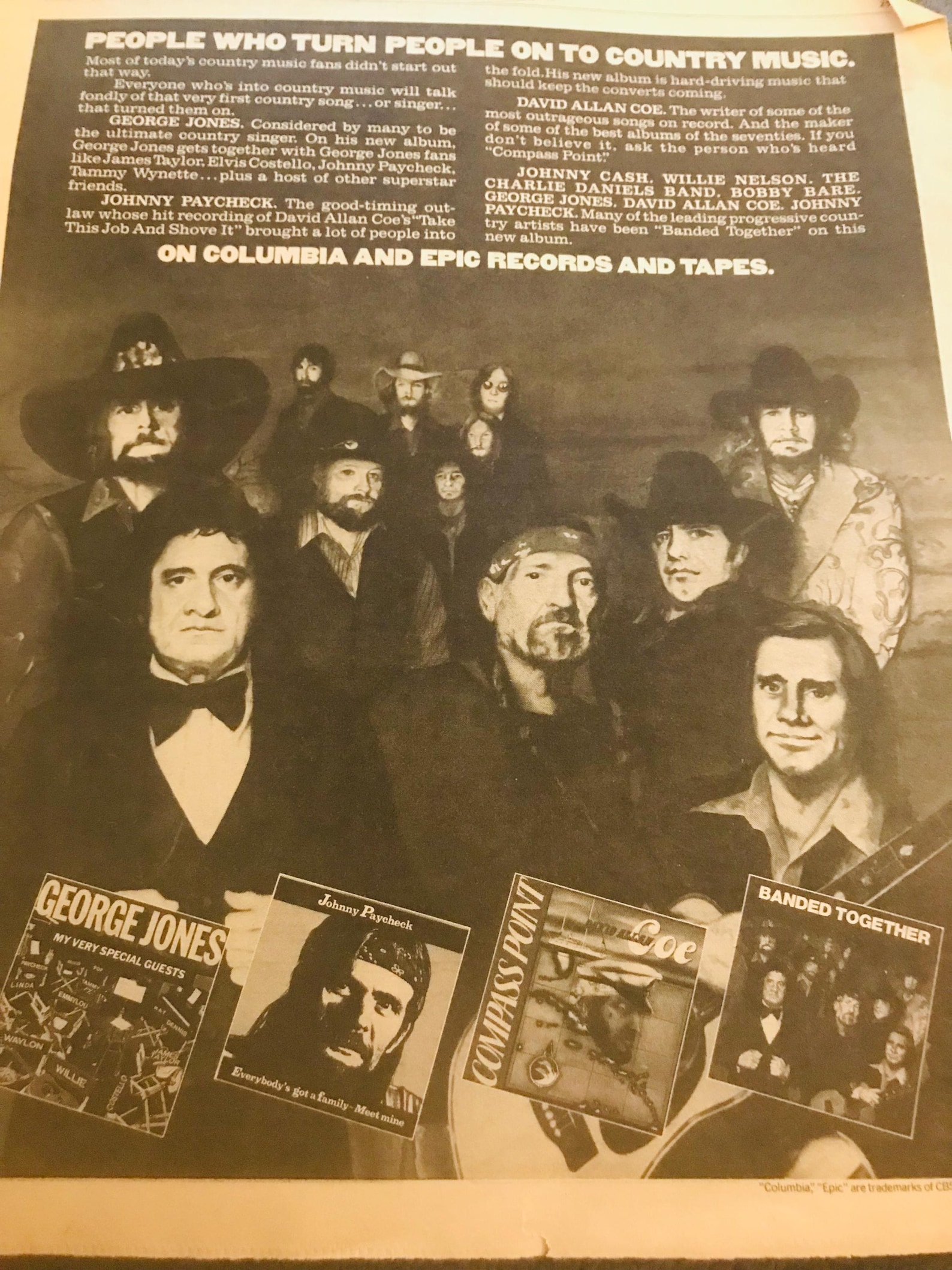 1979 Country Music Ad, Small Poster Johnny Cash George Jones Johnny ...