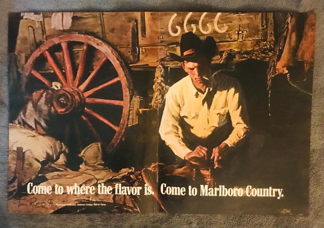 1968 Marlboro Cigarettes Country Cowboy Tim Ryan Small Poster Vintage ...