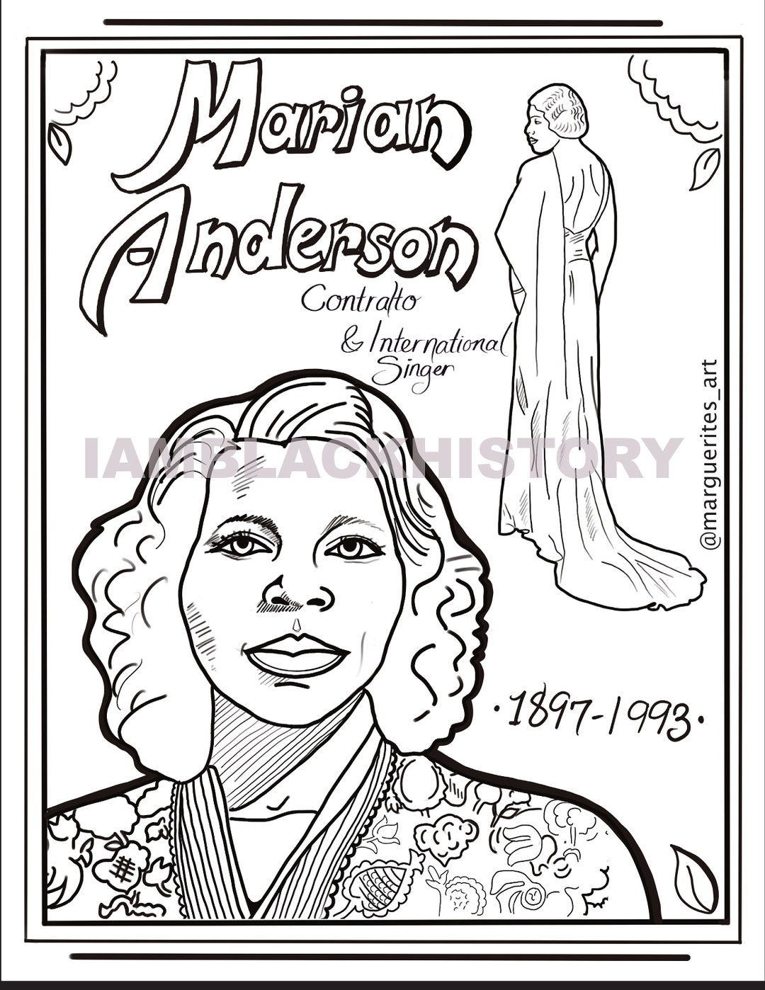 Black History Coloring Sheet Marion Anderson - Etsy