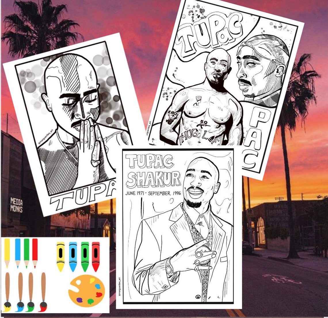 Tupac 3 Coloring Sheets - Etsy