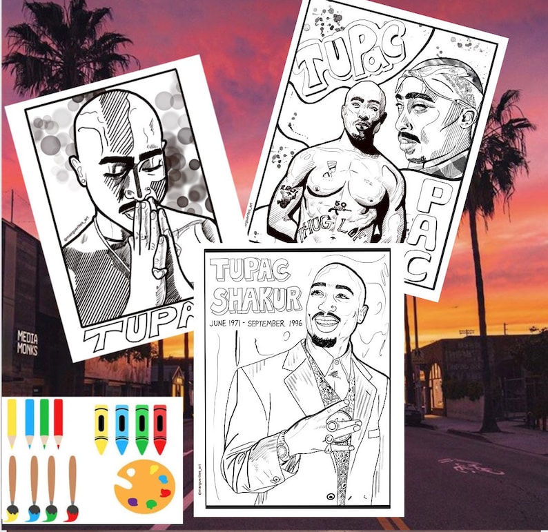 Tupac 3 Coloring Sheets - Etsy