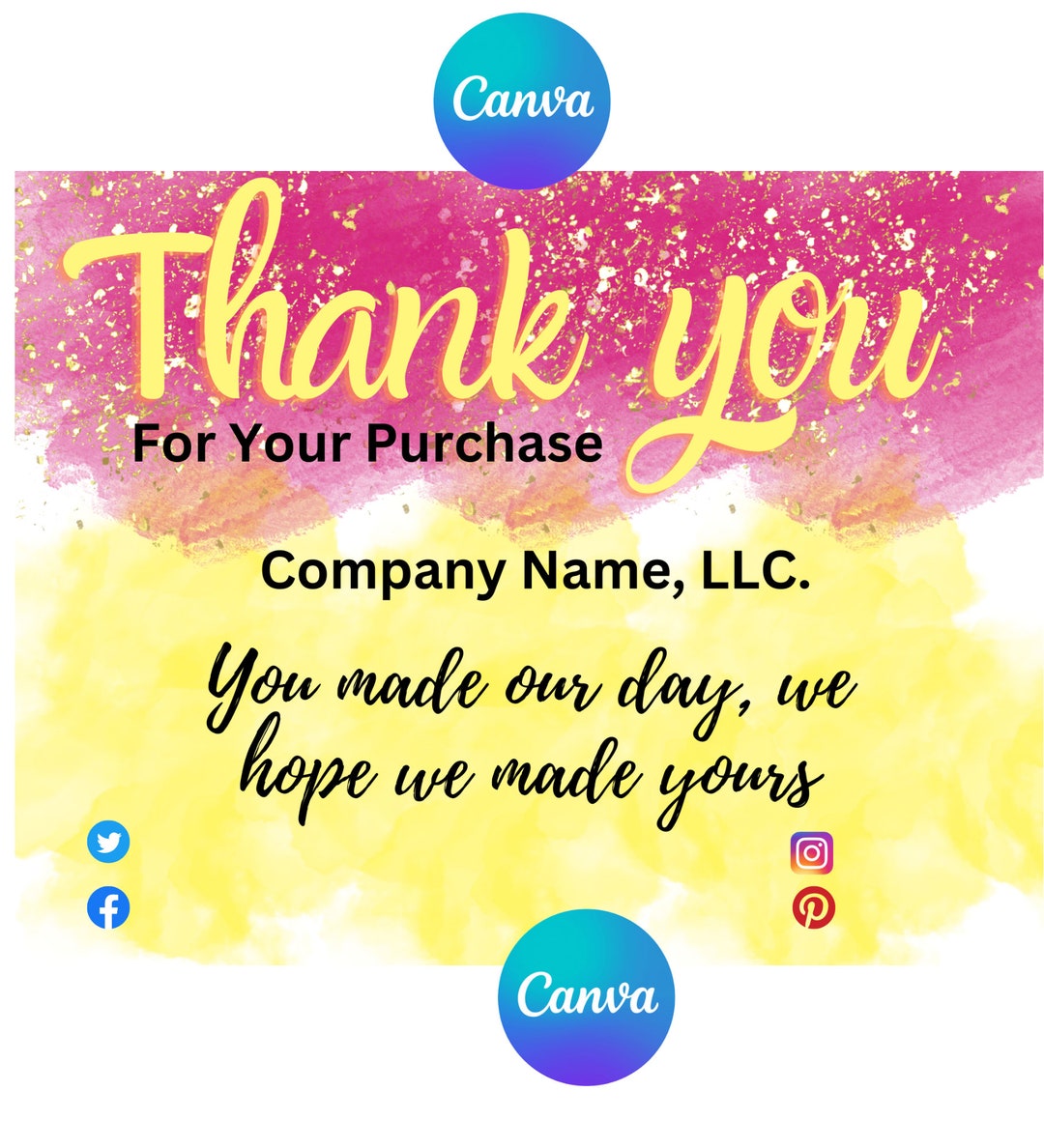 Customer Thank You Insert Canva Template, Editable Thank You Card ...