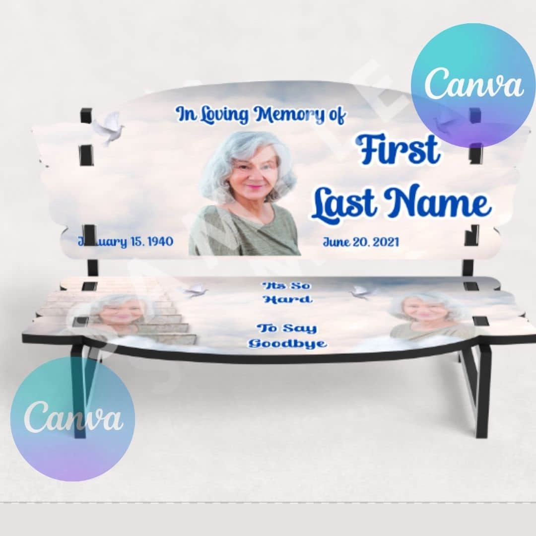 Memorial Bench Template | Editable Canva Template | DIY Craft | Heaven Memorial Template ...