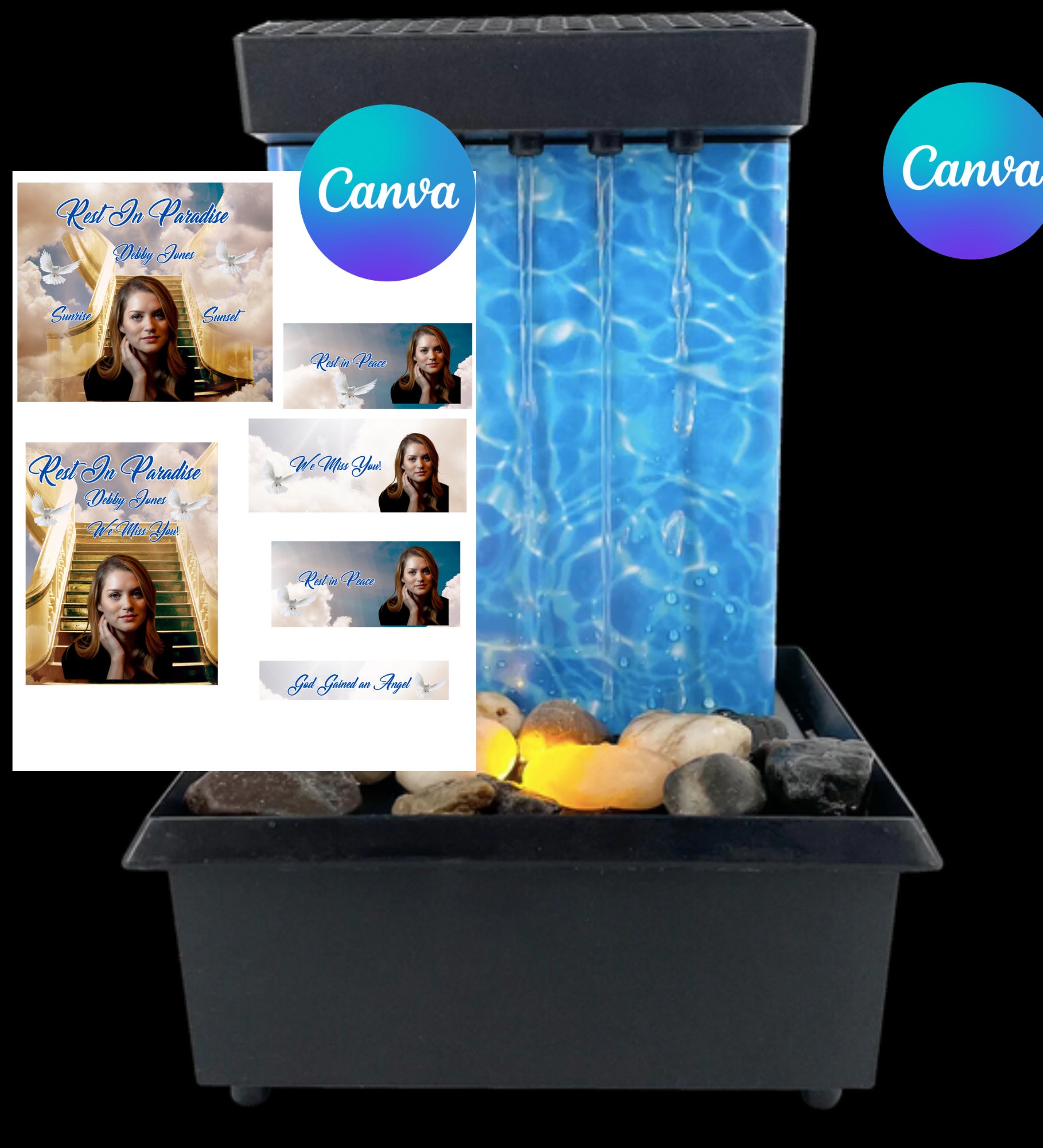 Editable Mini Fountain, Editable to Do Custom Memorial Fountain, Fountain Template, Canva ...