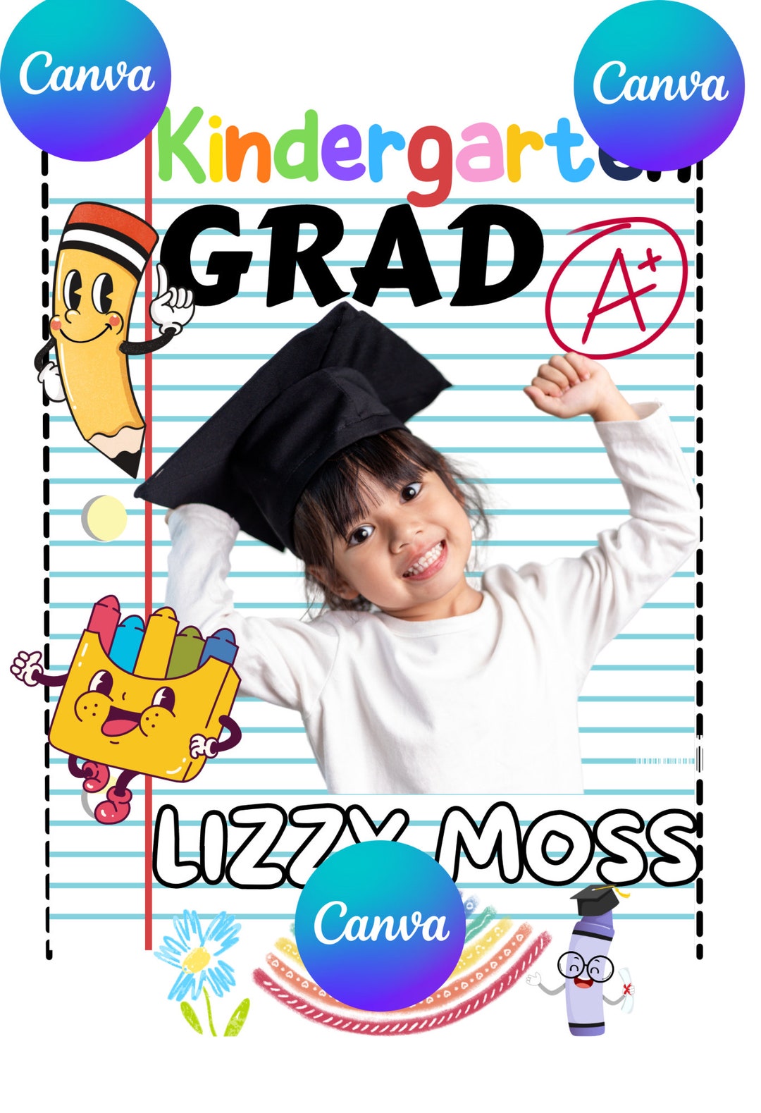 Kindergarten Graduation Template, Canva Editable Template, Editable ...