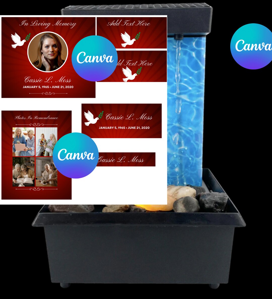 Editable Mini Fountain, Editable to Do Custom Memorial Fountain, Fountain Template, Canva ...
