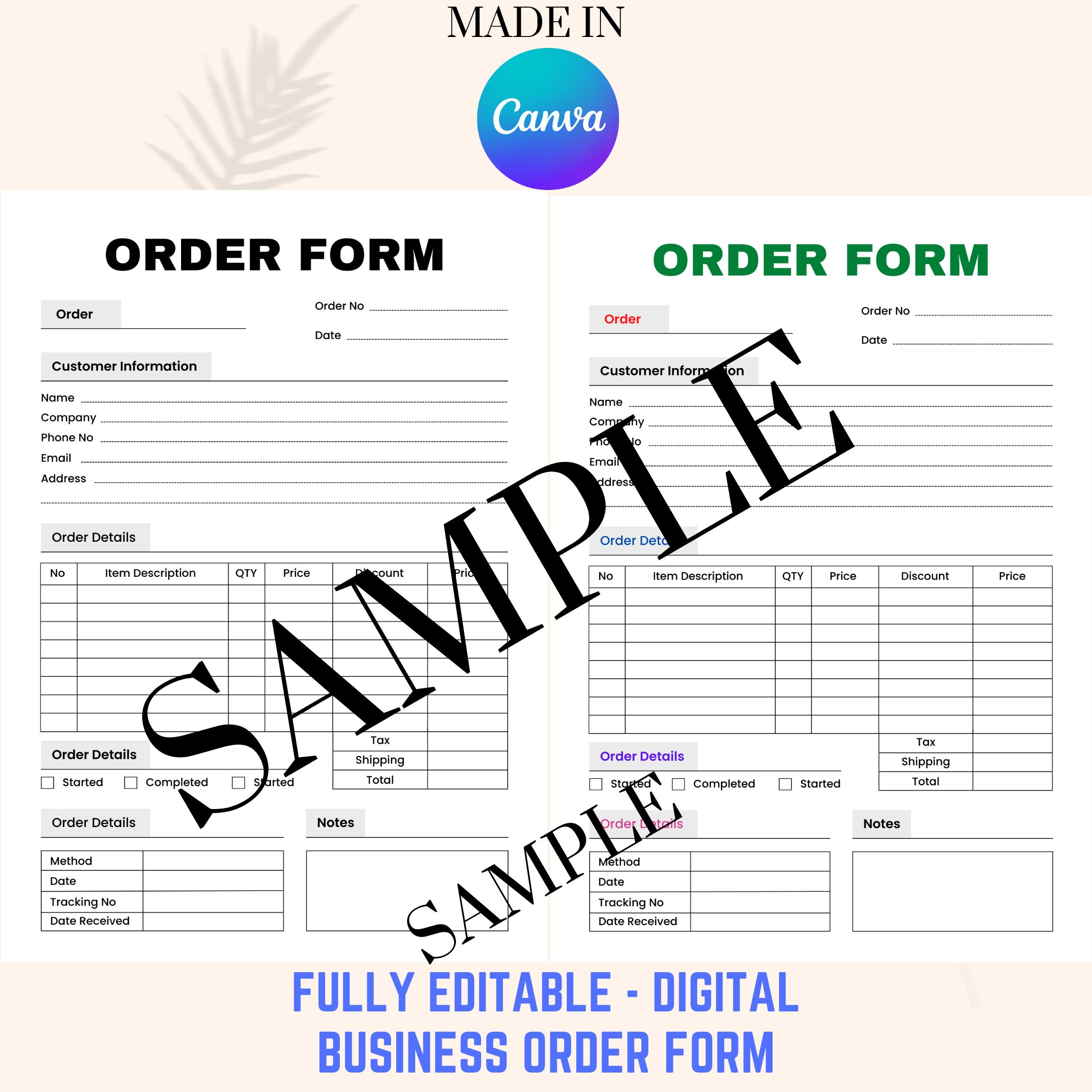 Order Form Editable, Printable Small Business Custom Order Form, Order ...