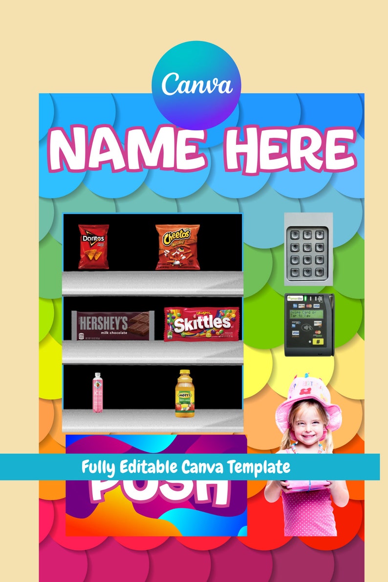 Editable Mini Candy Vending Machine Template | Canva Editable Template ...