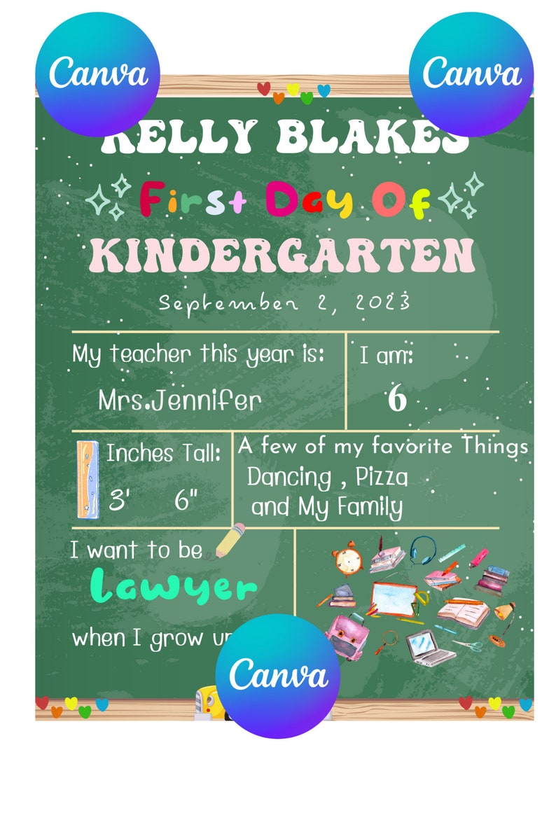 First Day of School Printable Back to School Sign, Child Stats Details ...