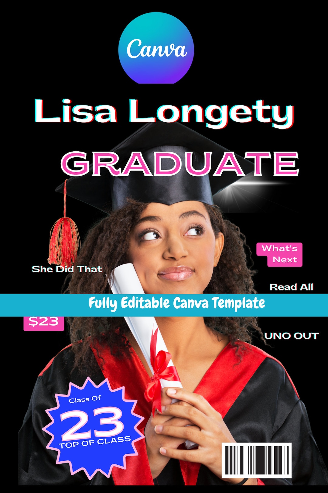 EDITABLE Graduation Cover, Canva Senior Magazine Template, Graduation ...