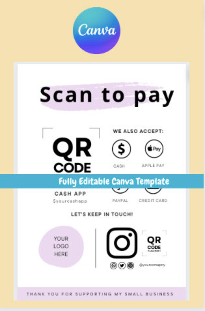 Editable QR Code Sign, Printable Payment Sign, Scan to Pay Template ...