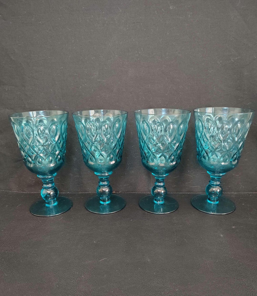 Zrike Blue Pressed Glass Teardrop Diamond Pattern Goblets - Set of 4 ...