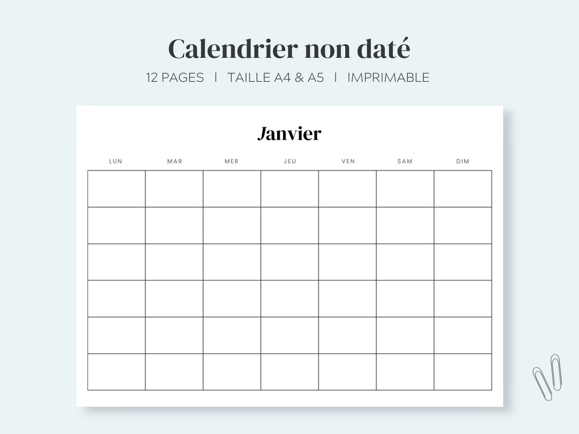 Calendrier mensuel à imprimer | Planificateur mois non daté en français ...
