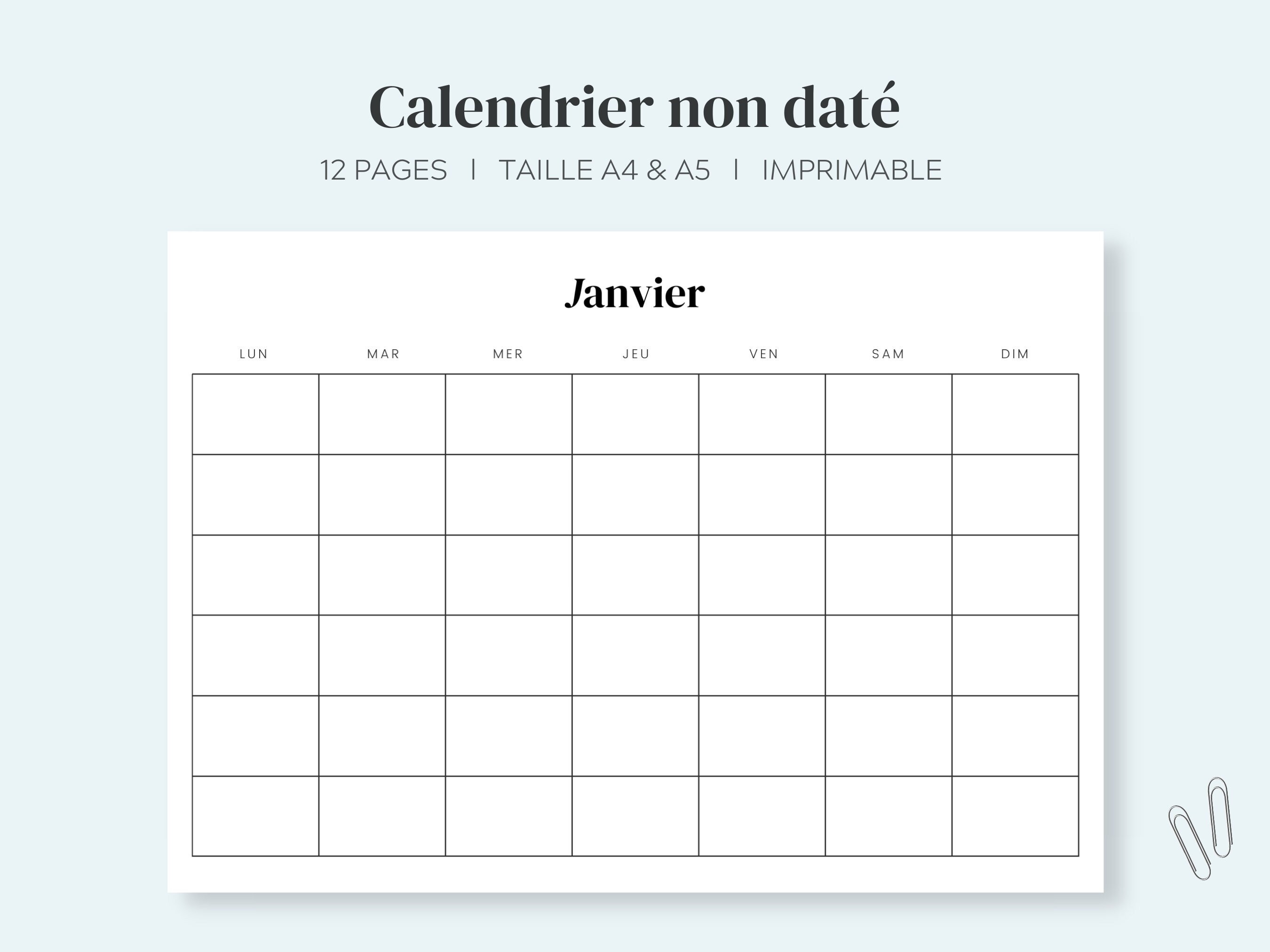 Calendrier mensuel à imprimer | Planificateur mois non daté en français ...