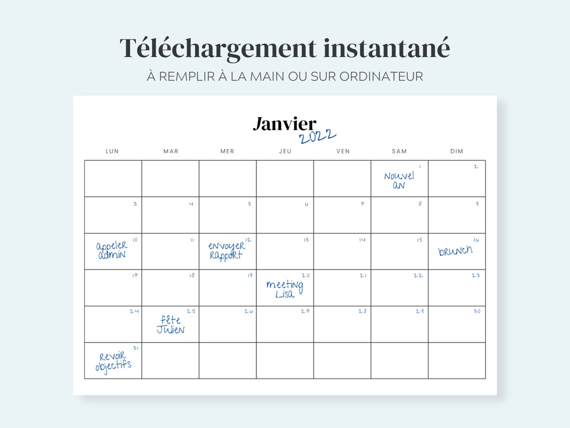 Calendrier mensuel à imprimer | Planificateur mois non daté en français ...