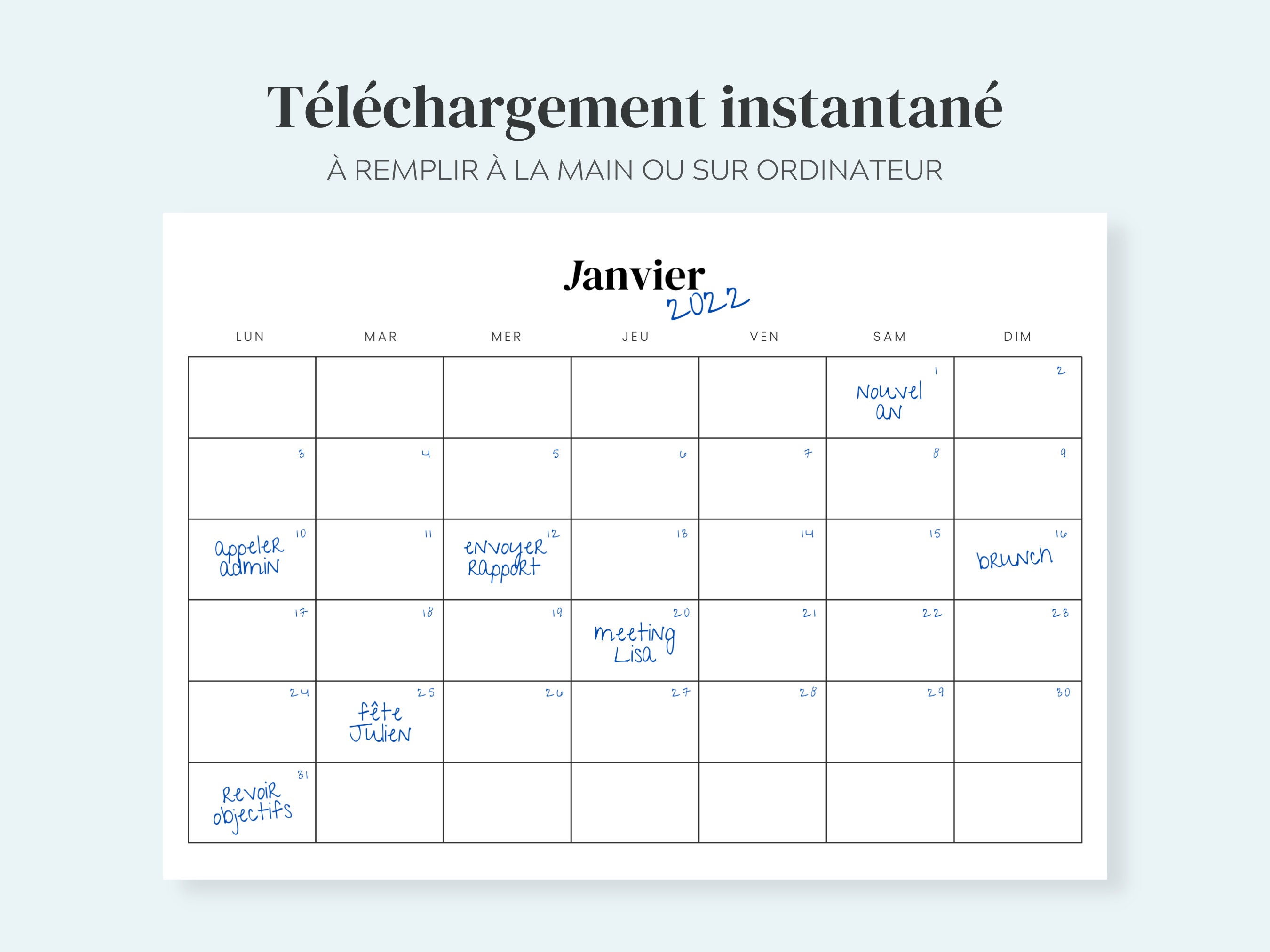 Calendrier mensuel à imprimer | Planificateur mois non daté en français ...