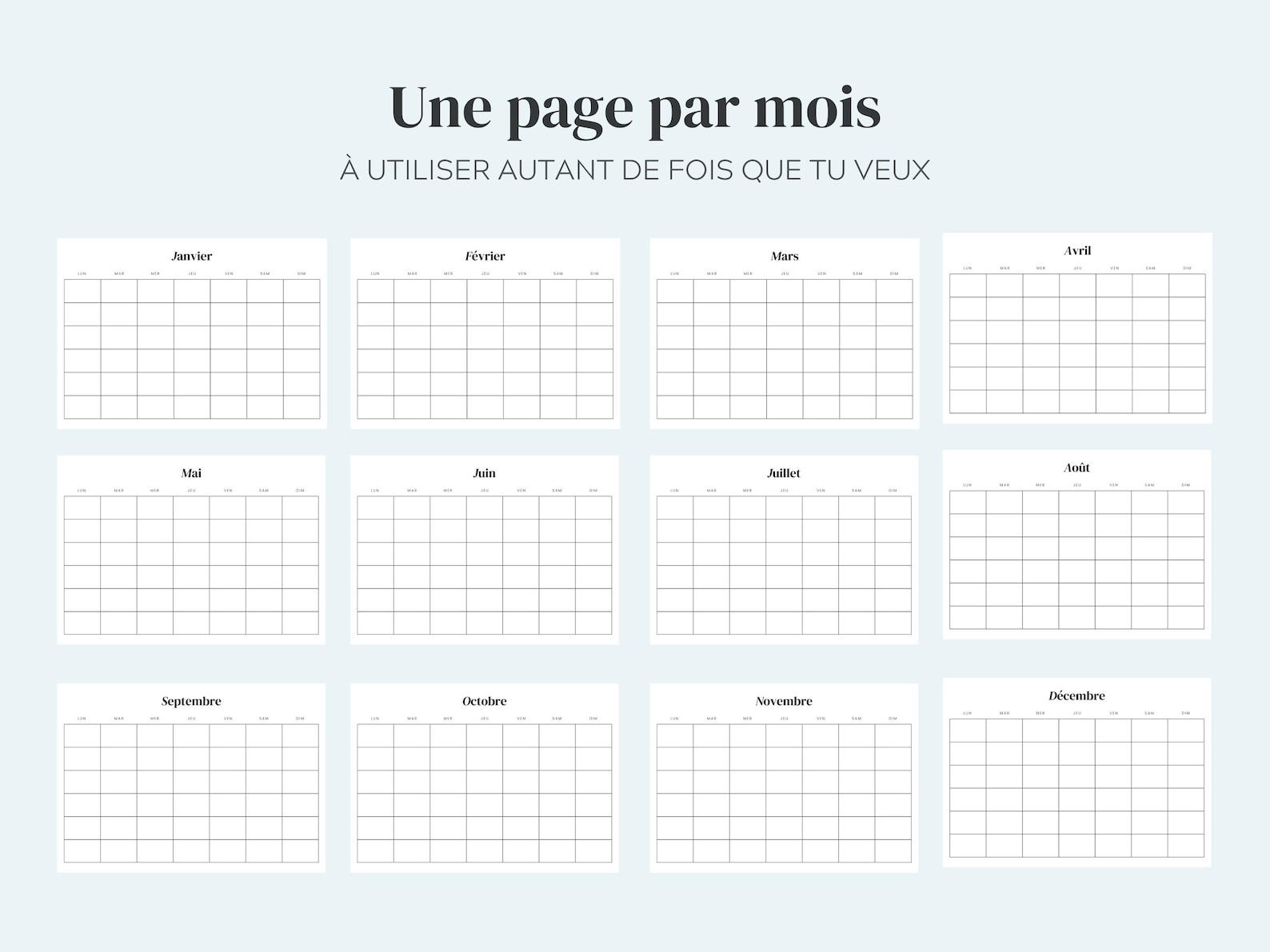 Calendrier mensuel à imprimer | Planificateur mois non daté en français ...