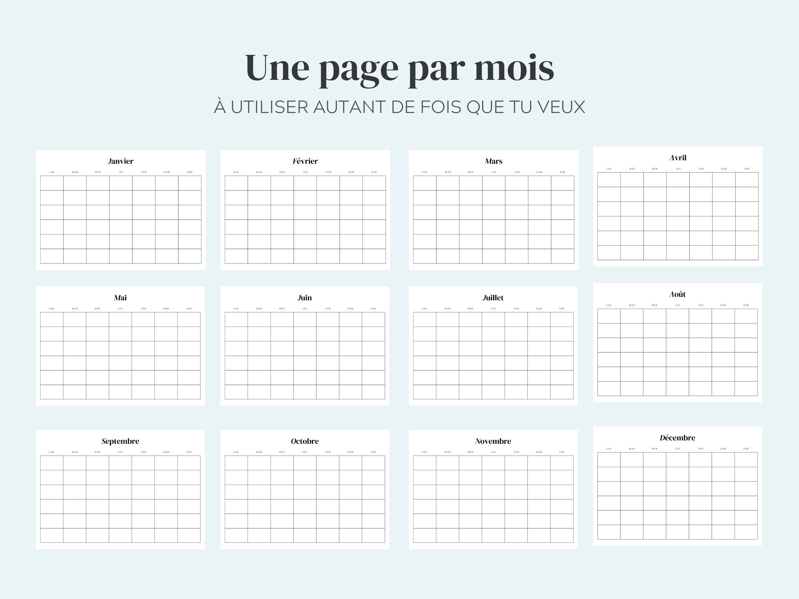 Calendrier mensuel à imprimer | Planificateur mois non daté en français ...