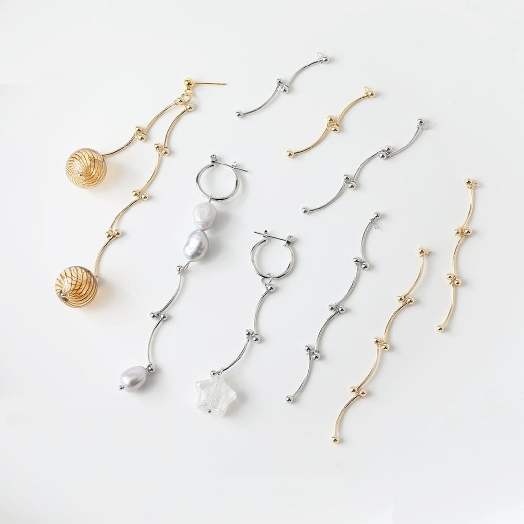 2pcs Curved Connecting Rod Charm, Golden/Silver Curved Wave Chain ...