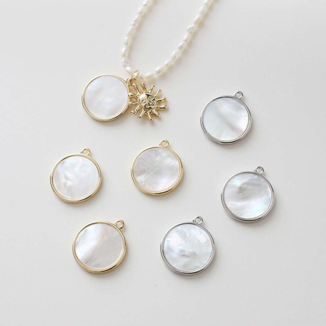 4pcs Round Sea Shell Charm, Golden/Silver Disc Shell Pendant With Loop ...