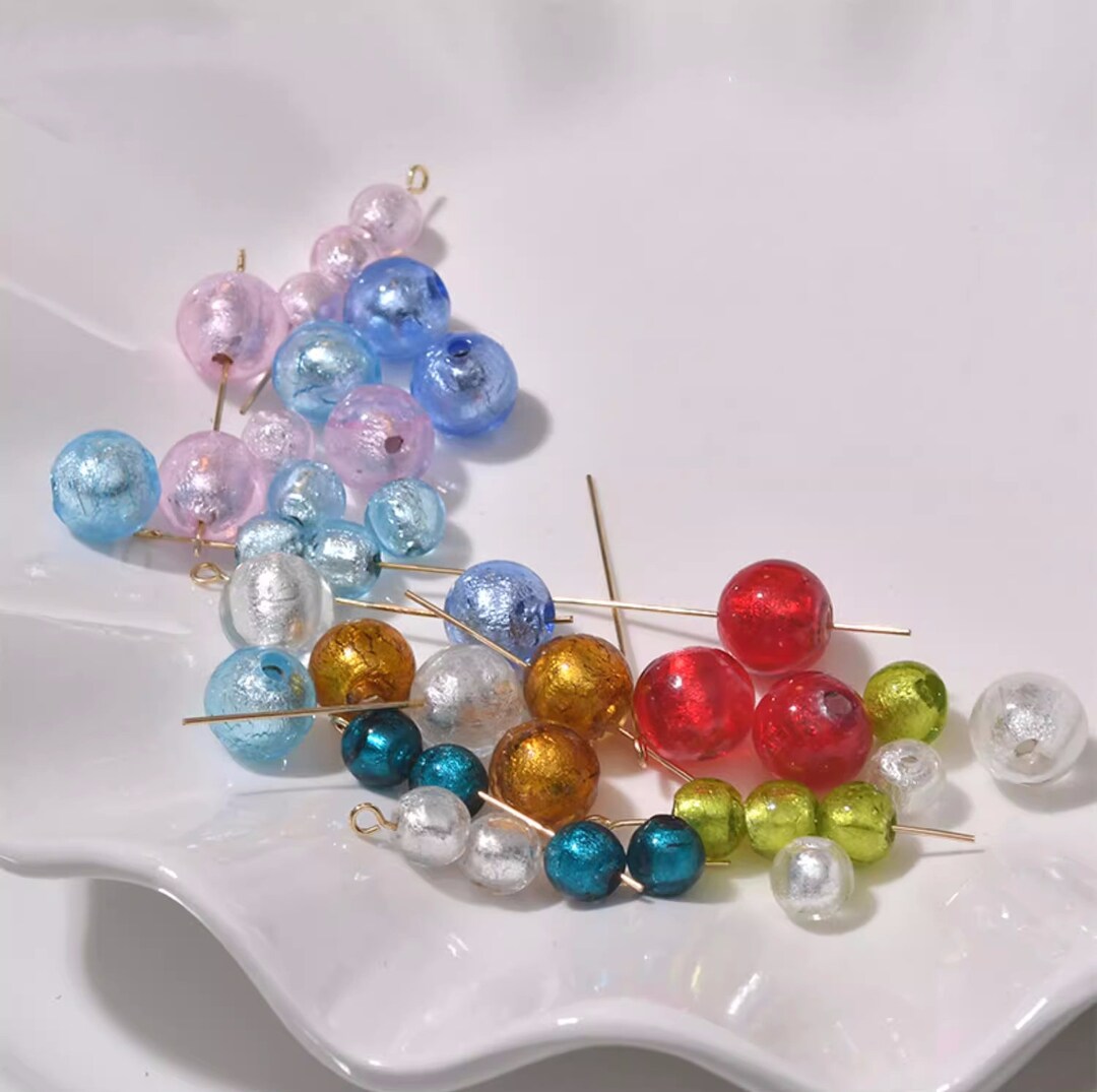 10pcs Round Glass Beads, Color Ball Shape Glass Spacer Beads, DIY ...
