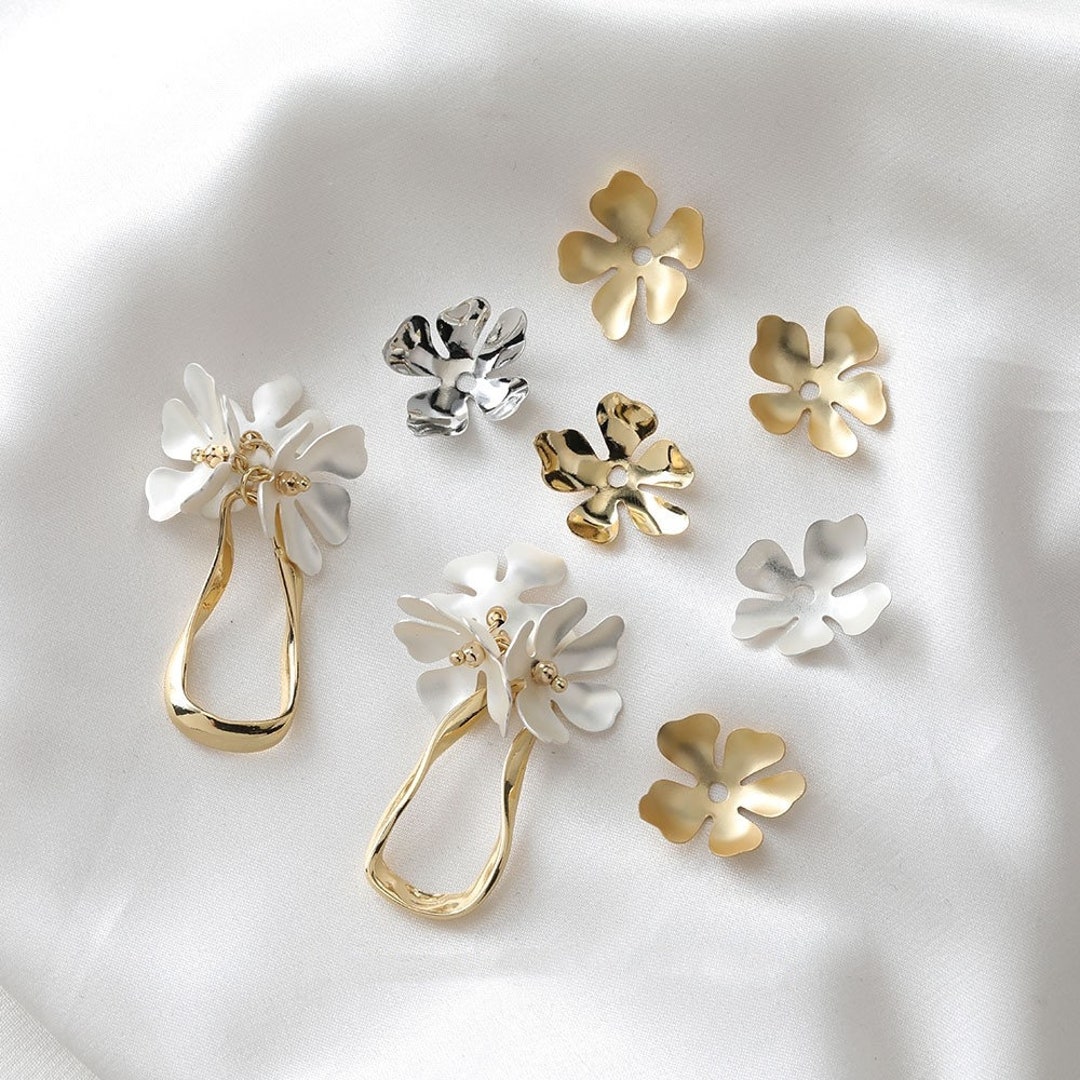 10pcs Flower Petal Charm, Golden/silver Flower Pendant With Hole, 14K ...