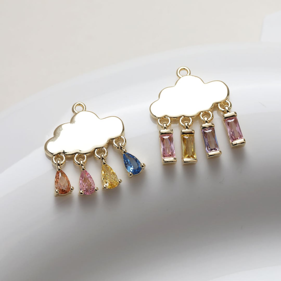 4pcs CZ Pave Zircon Rain Cloud Charm, Cubic Zirconia Cloud With Rain ...