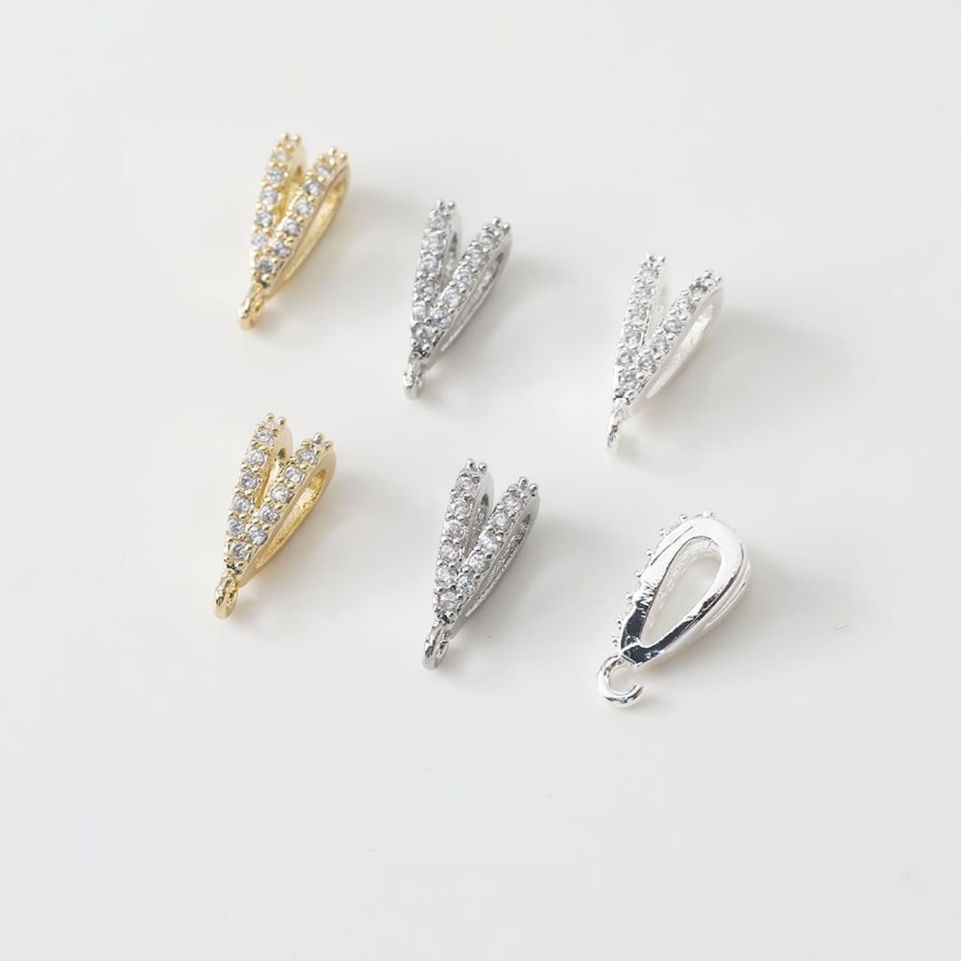 10pcs CZ Pave Open Loop Bail, Rhodium Plated Bails, CZ Pendant Bail ...