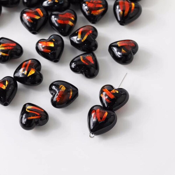 Red Glass Heart Beads - Etsy