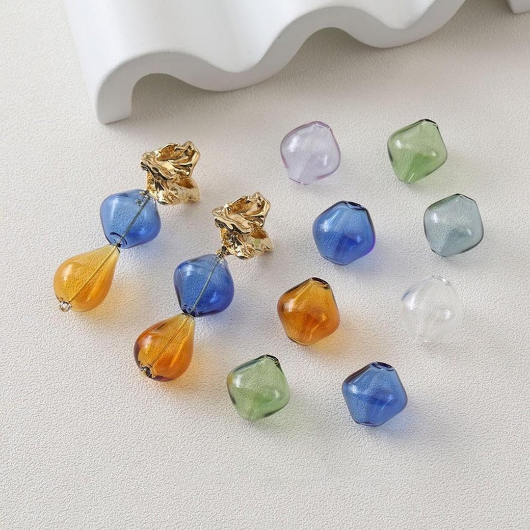 10pcs Glaze Rhombus Shape Bead Big Hole Beads Lampwork Stripe Hollow ...