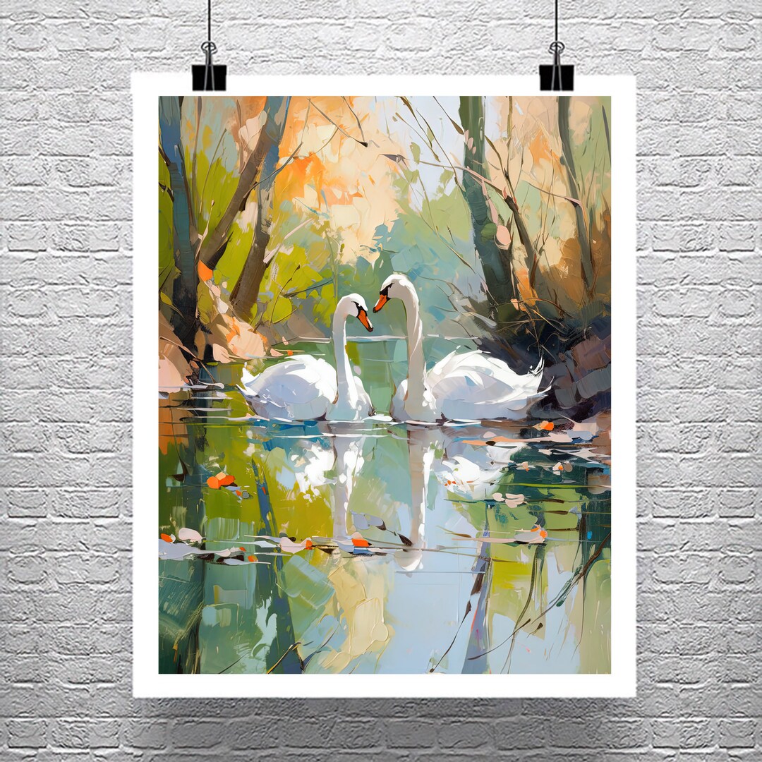 Necking Impressionistic Two Swans Fine Art Giclée Print - Etsy