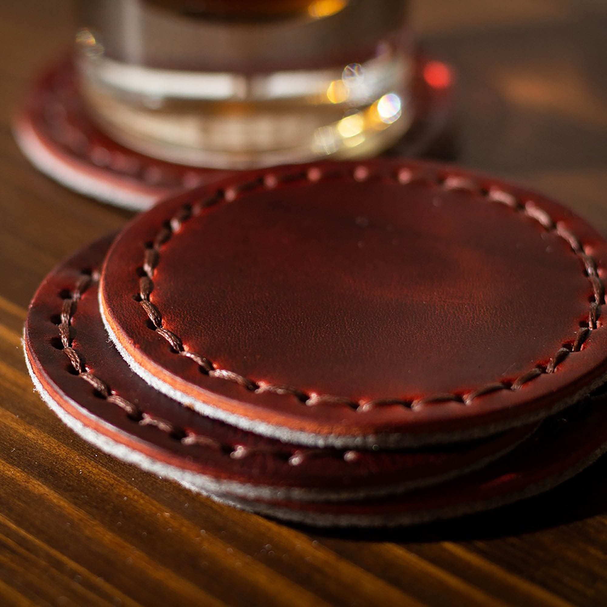 Red Leather Coaster, Cozy Decors for Home, Leather Coaster Personalized ...
