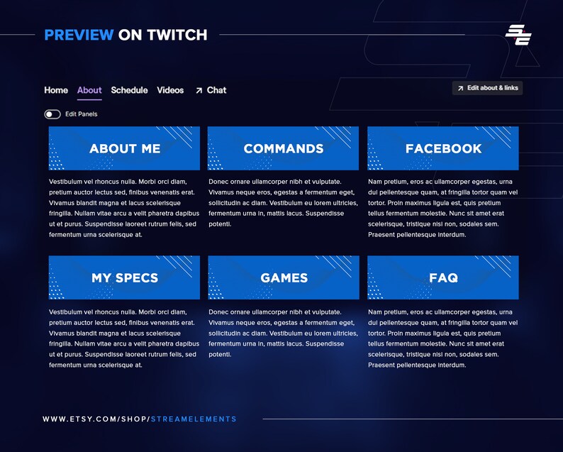 Twitch Panels Pack, 40 HQ Profile Panels, Blue Color, for Twitch ...