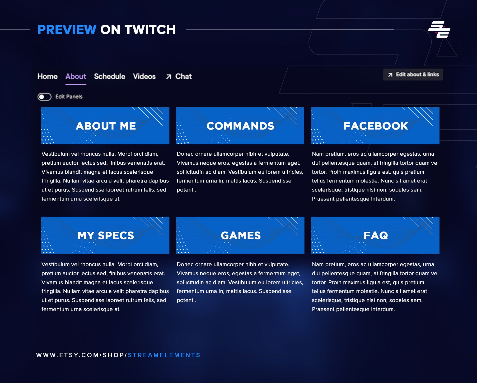 Twitch Panels Pack, 40 HQ Profile Panels, Blue Color, for Twitch ...