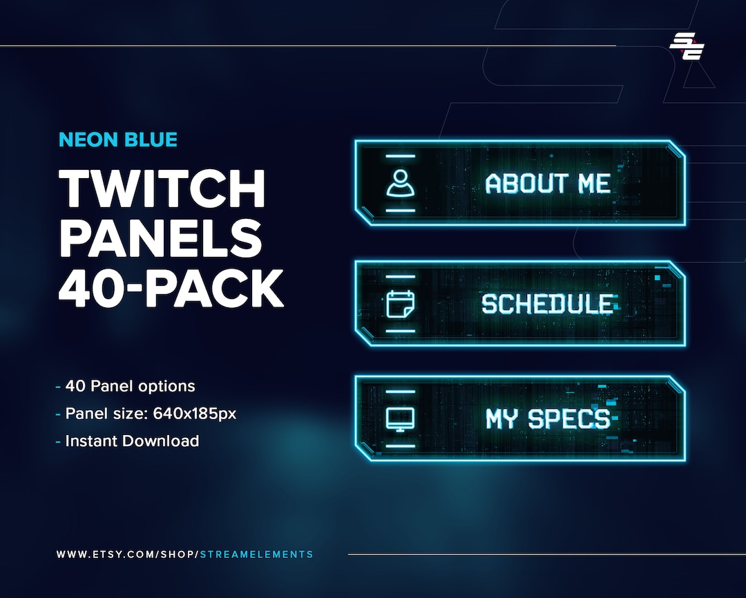 Twitch Panels Pack, Neon Blue Color 40 HQ Profile Panels for Twitch ...