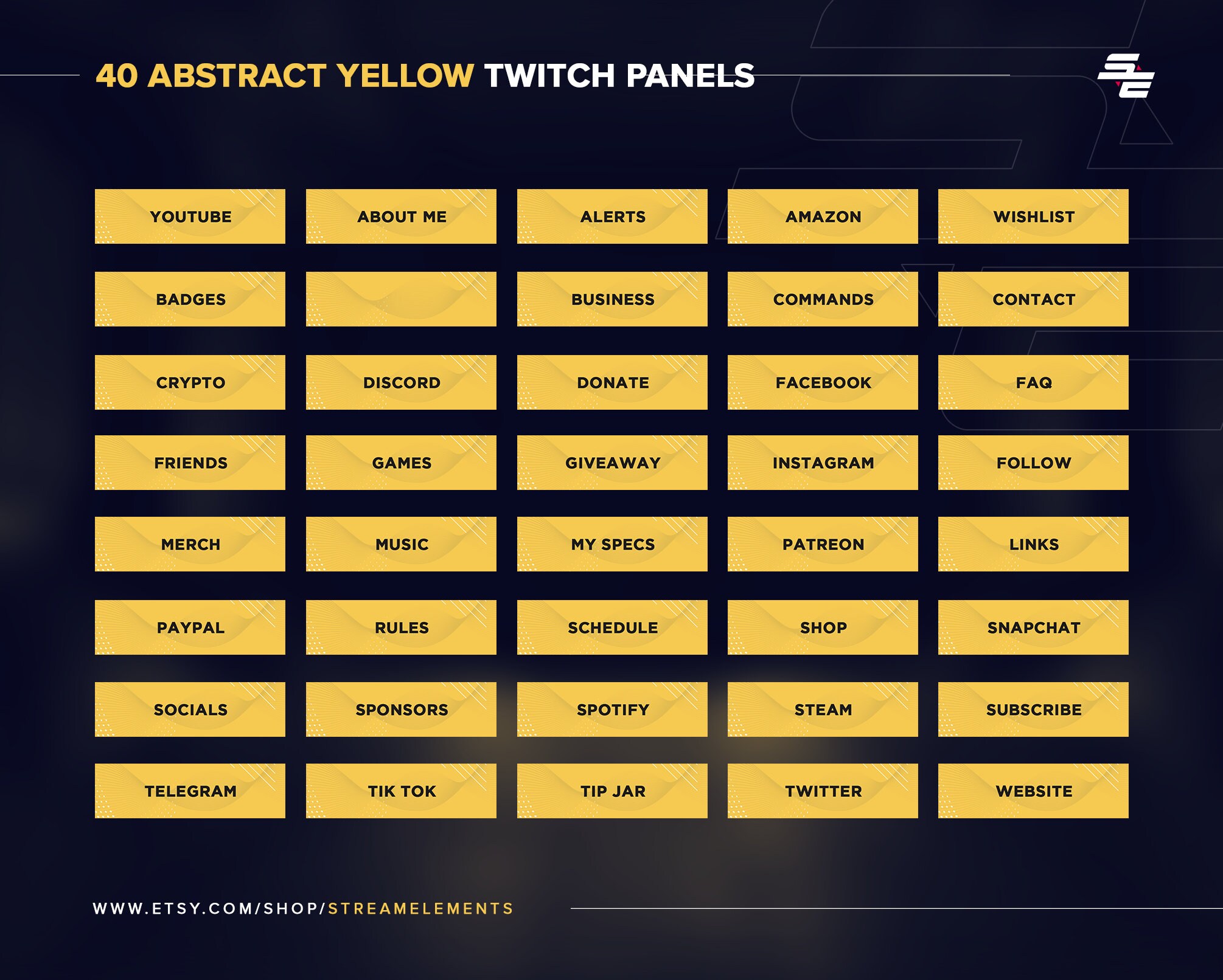 Twitch Panels Pack 40 HQ Profile Panels Yellow Color for - Etsy