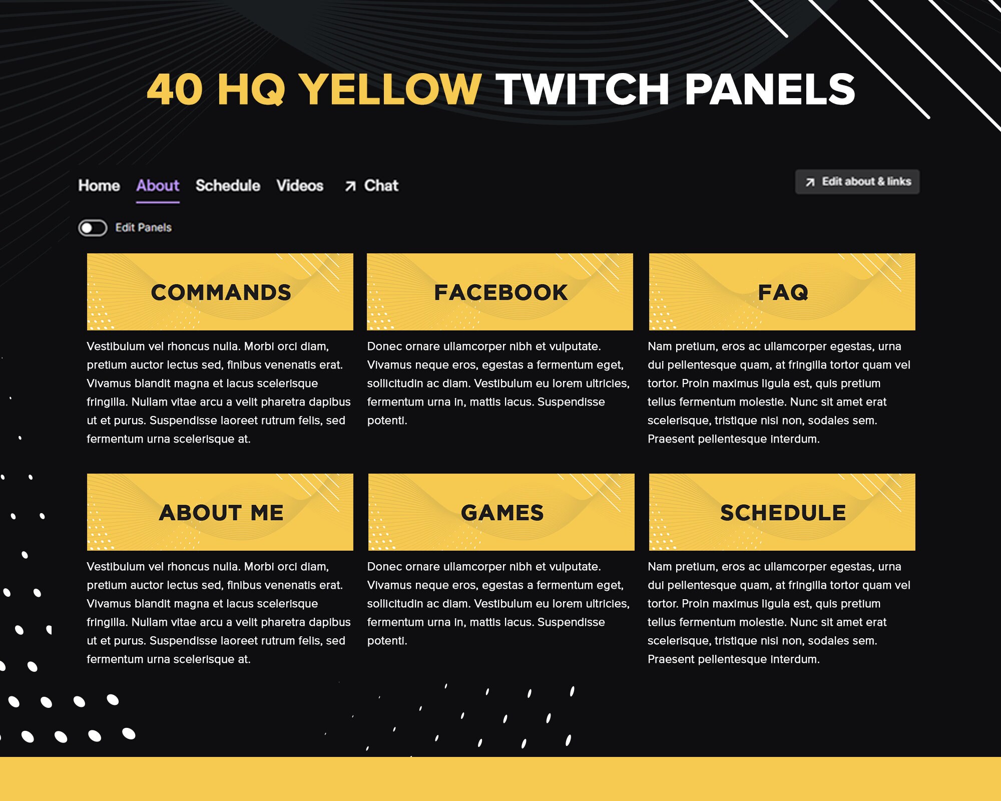 Twitch Panels Pack 40 HQ Profile Panels Yellow Color for - Etsy