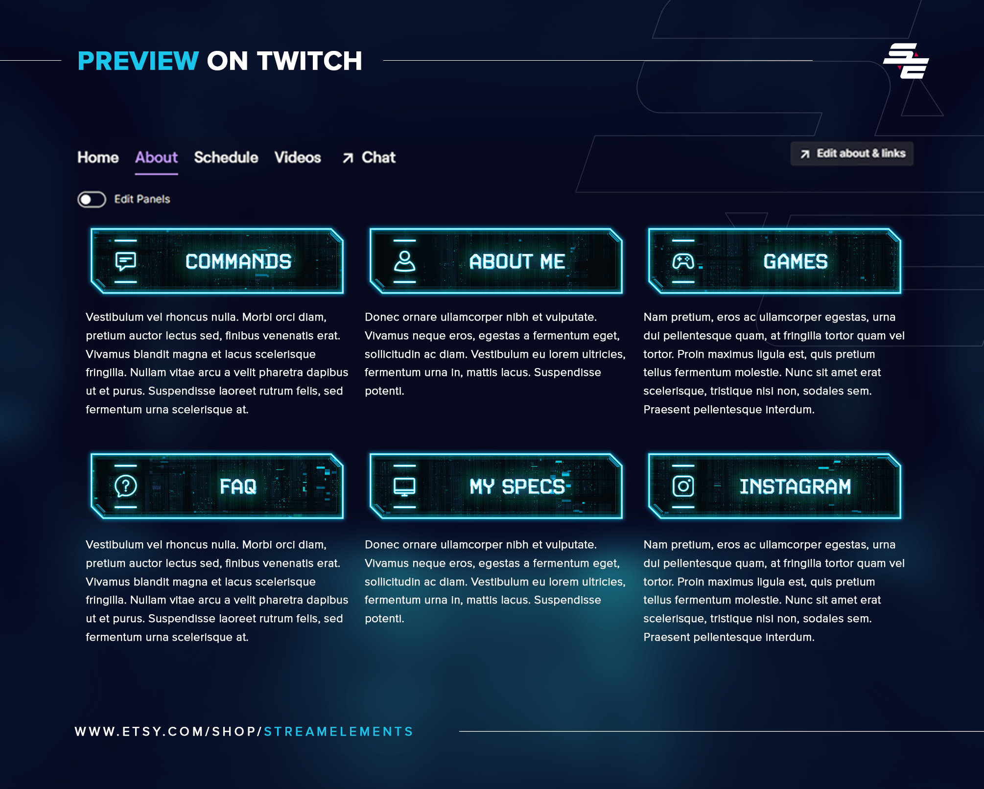 Twitch Panels Pack, Neon Blue Color 40 HQ Profile Panels for Twitch ...