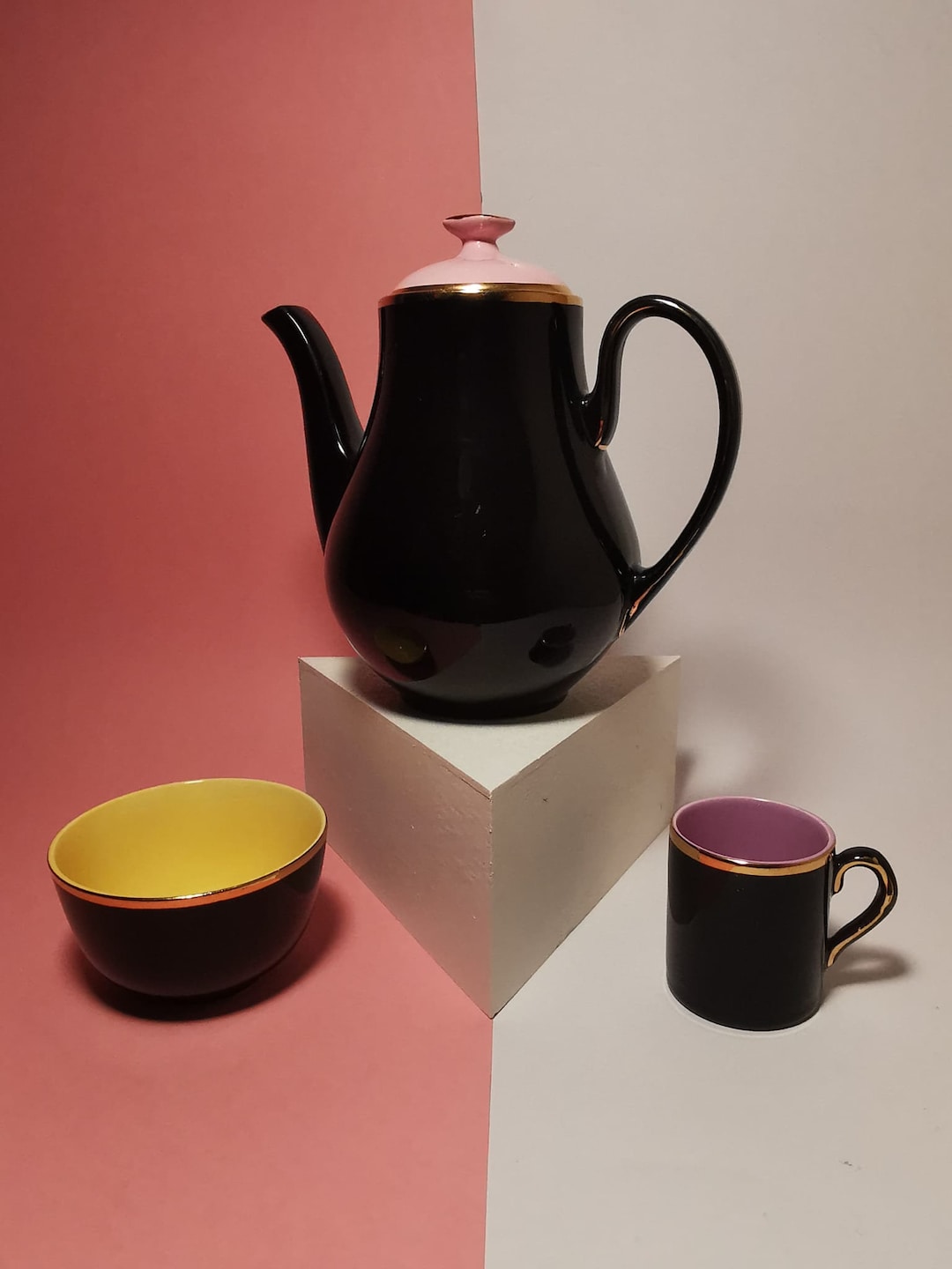 Vintage Palissy Pottery England Madeleine 22 Carat Gold Finest Pot, Cup ...