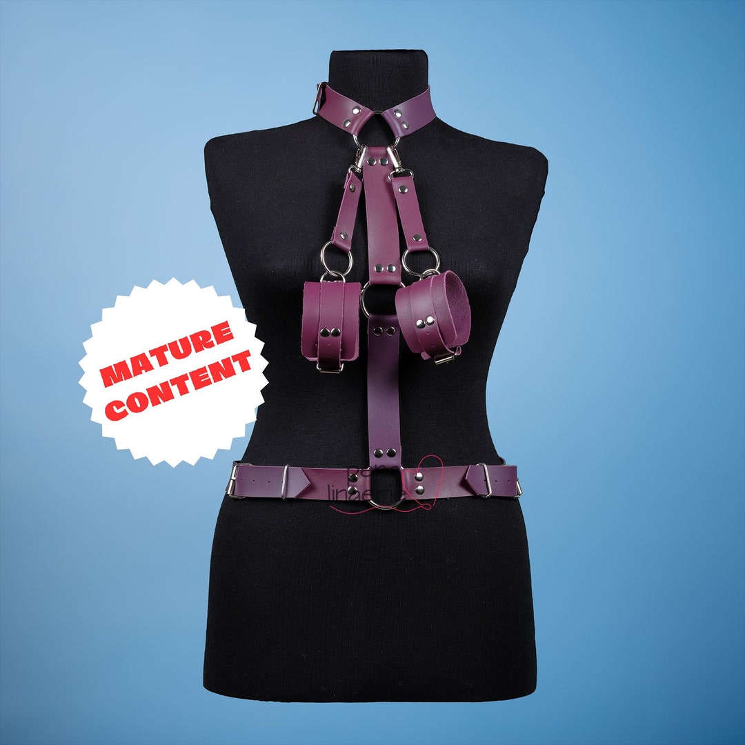 Womens Bdsm Harness With Cuffs, Leather Harness, Bondage Handcuff, Sexy ...