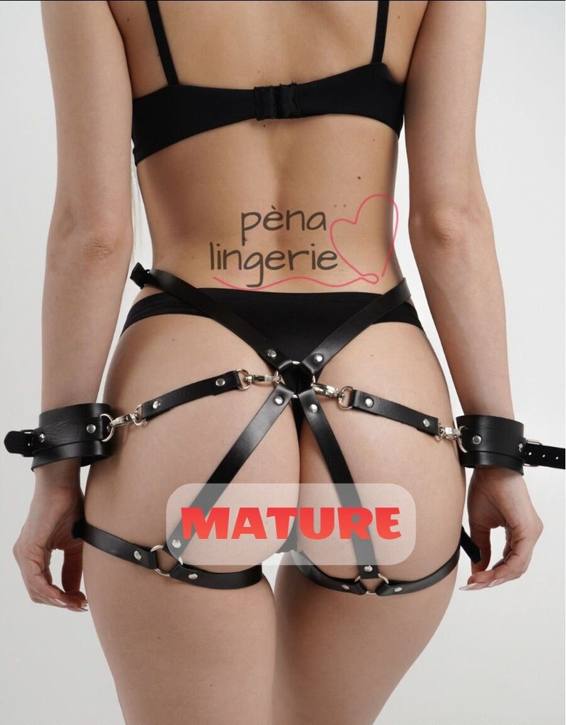 Leather Lingerie Harness With Handcuff Harness For Woman Leg Etsy