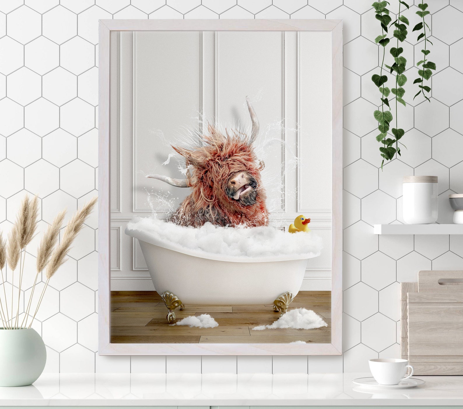 Highland Cow Shaking Head in a Bath Print Cow Bathing Funny - Etsy UK
