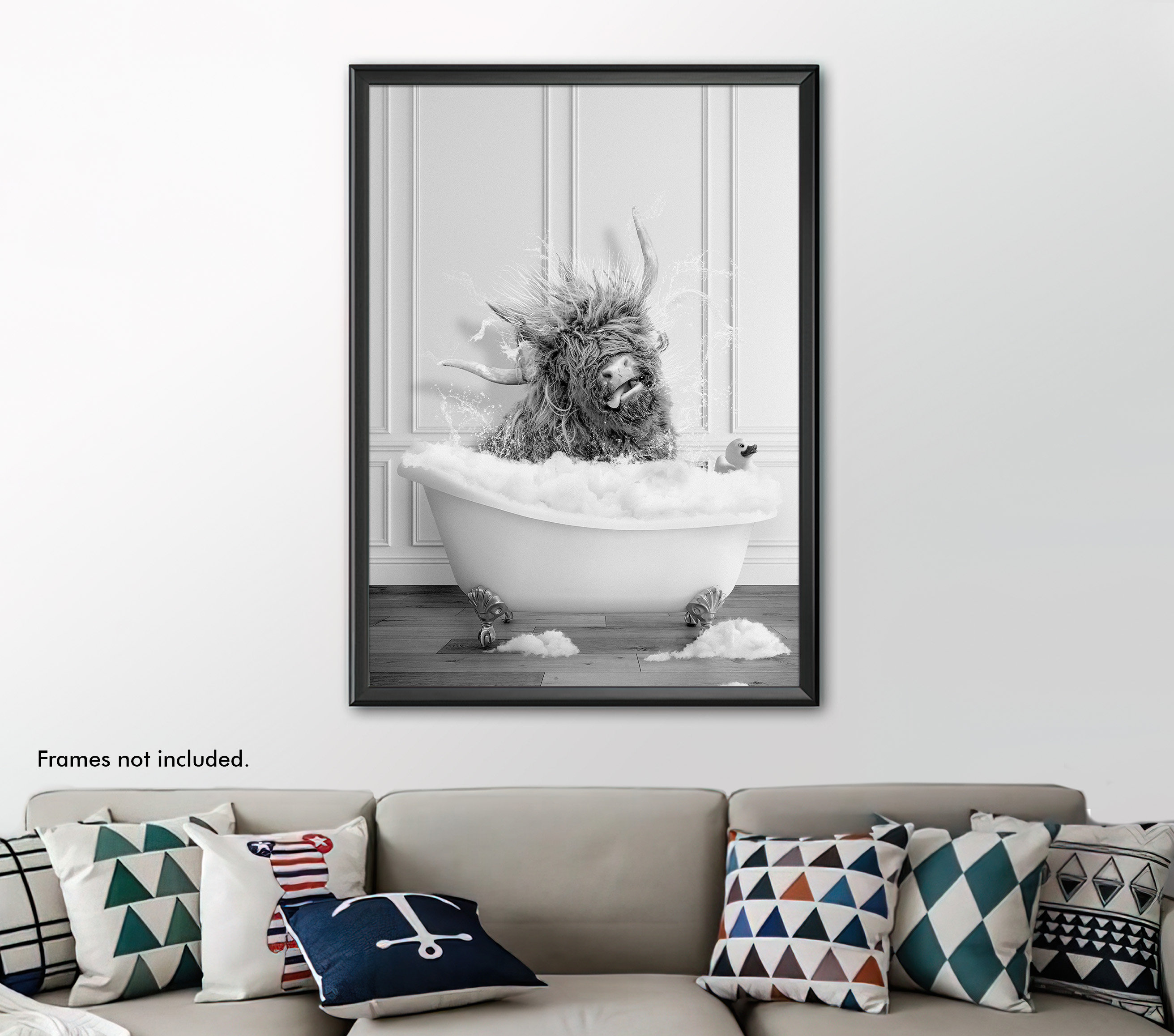 Black and White Highland Cow Shaking Head in a Bath Print Cow - Etsy UK
