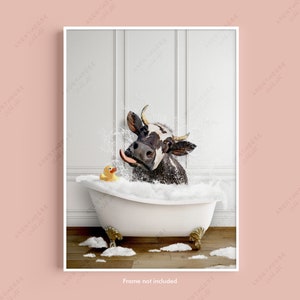 Cow Shaking Head in a Bath Print, Friesian Cow Bathing, Funny Bathroom ...